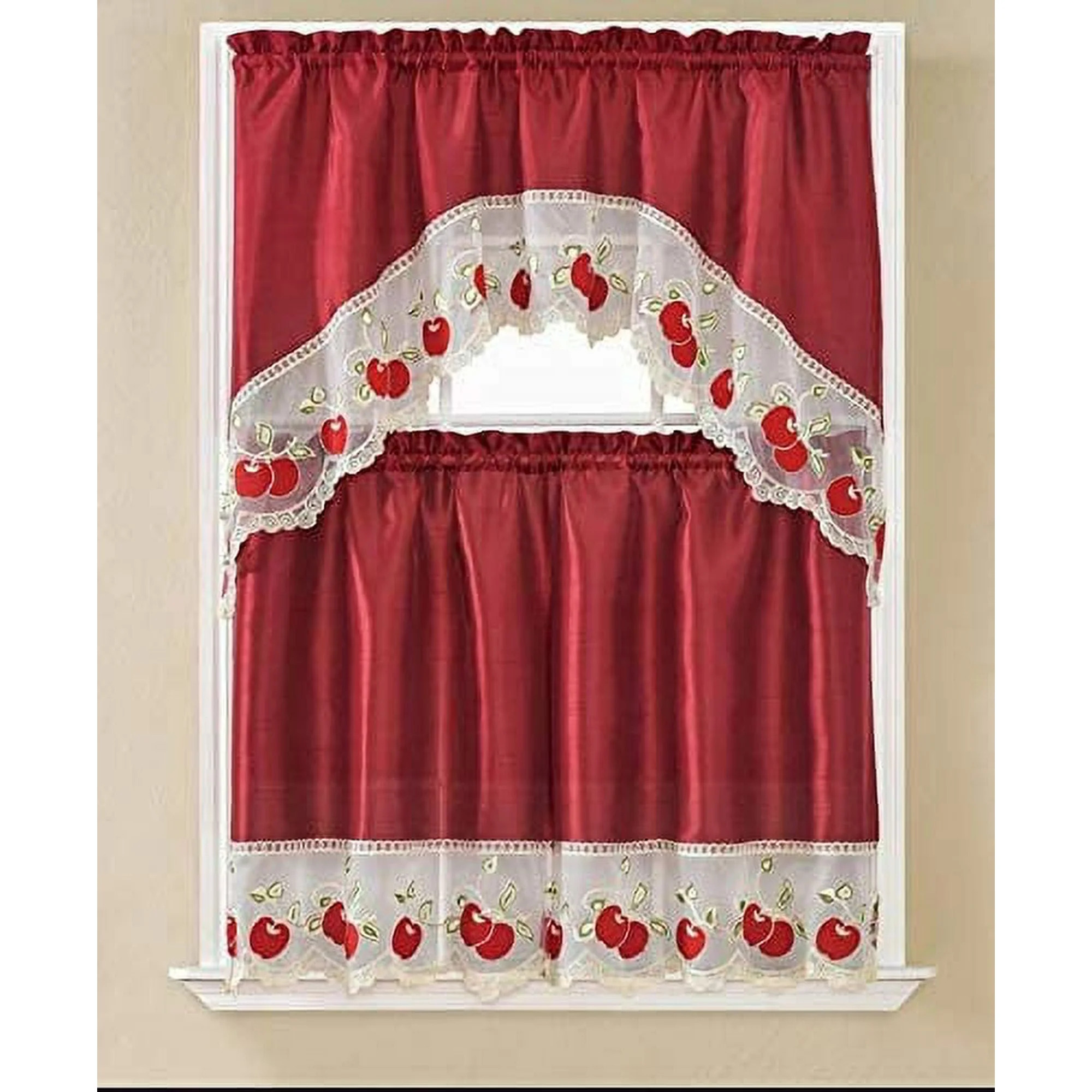Mix Cherry Embroidery Kitchen Curtain – BuyMozlems.com